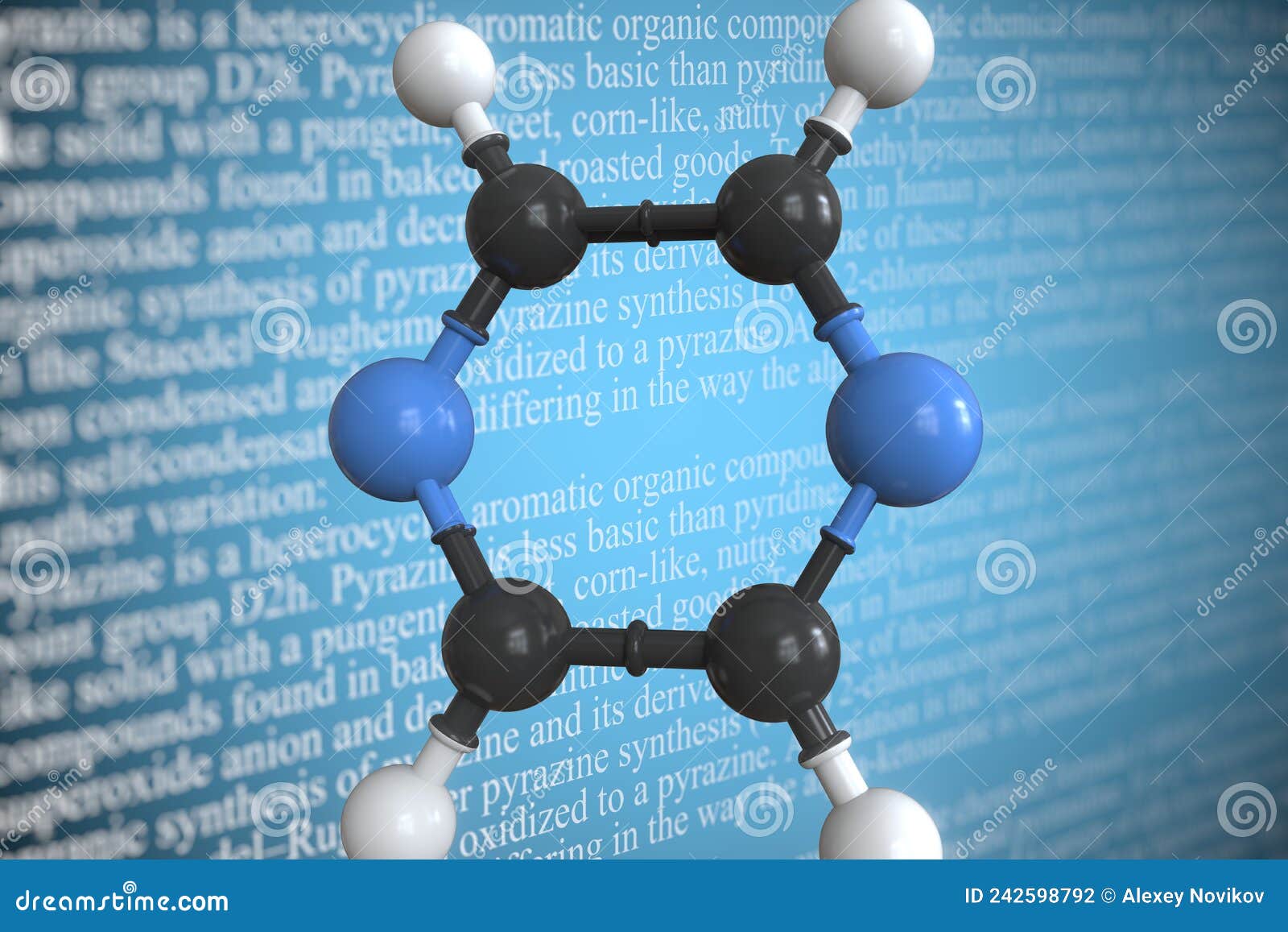 Pyrazine Scientific Molecular Model, 3D Rendering Stock Illustration ...