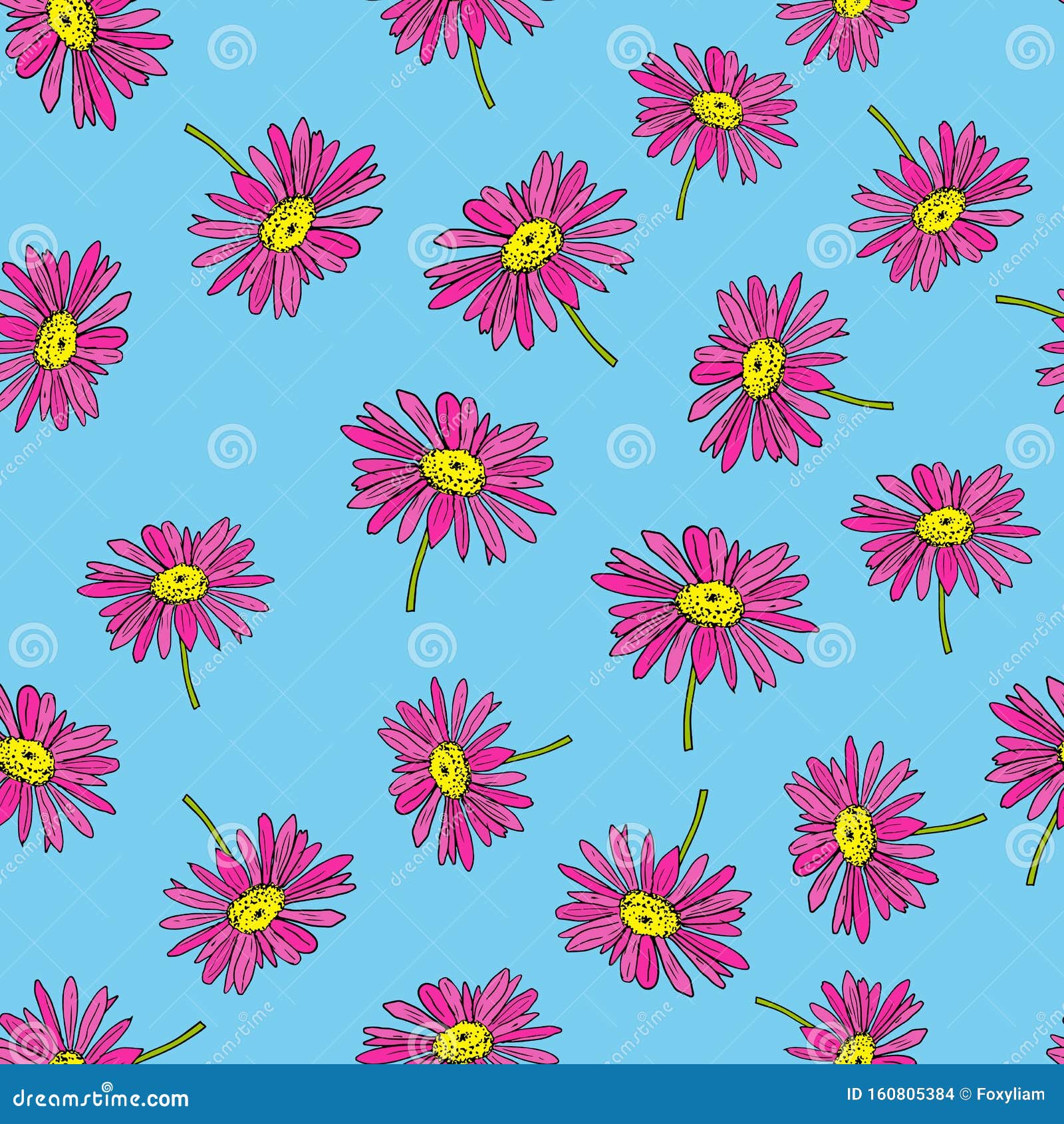 Pyrethrum Daisy Seamless Pattern Blue Background Stock Vector ...