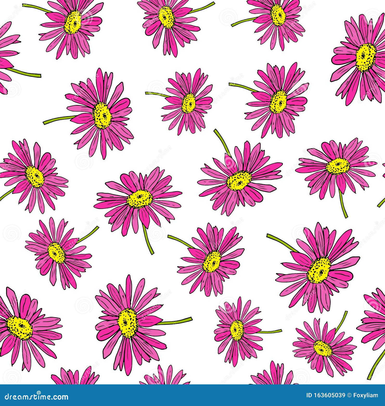Pyrethrum Daisy Seamless Pattern On Blue Background Vector Illustration ...