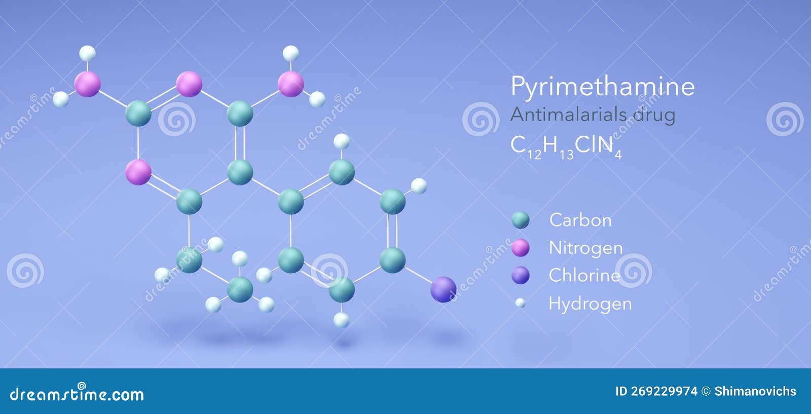 Pyrimethamine Molecule. It Is Antiparasitic Drug, Used In The Treatment ...