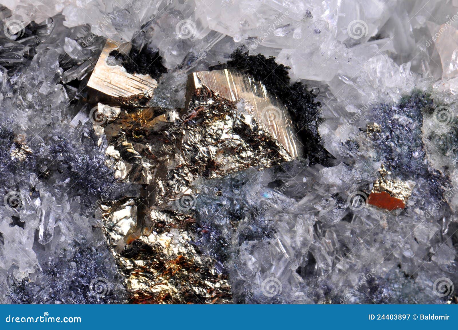 Pyrite with rock crystal stock image. Image of aggregate - 24403897