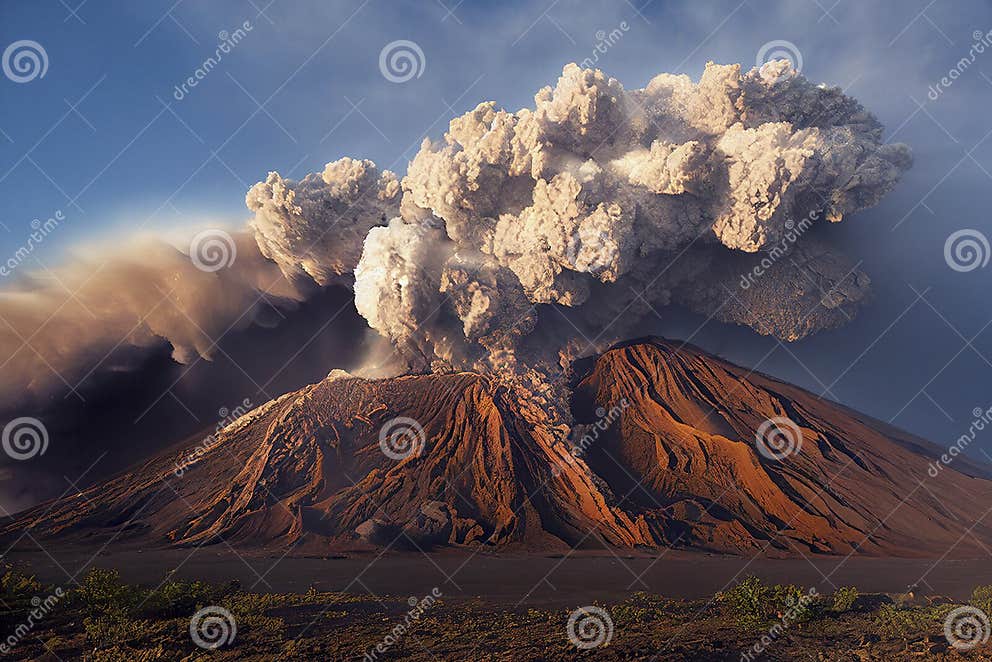 Pyroclastic Flow Spreading Out from an Erupting Volcano Stock ...