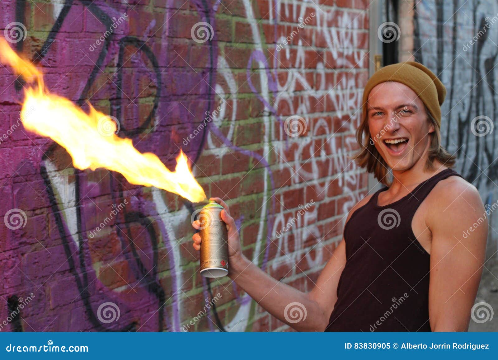 Pyromaniac Having Fun with Flammable Can Stock Image - Image of ...