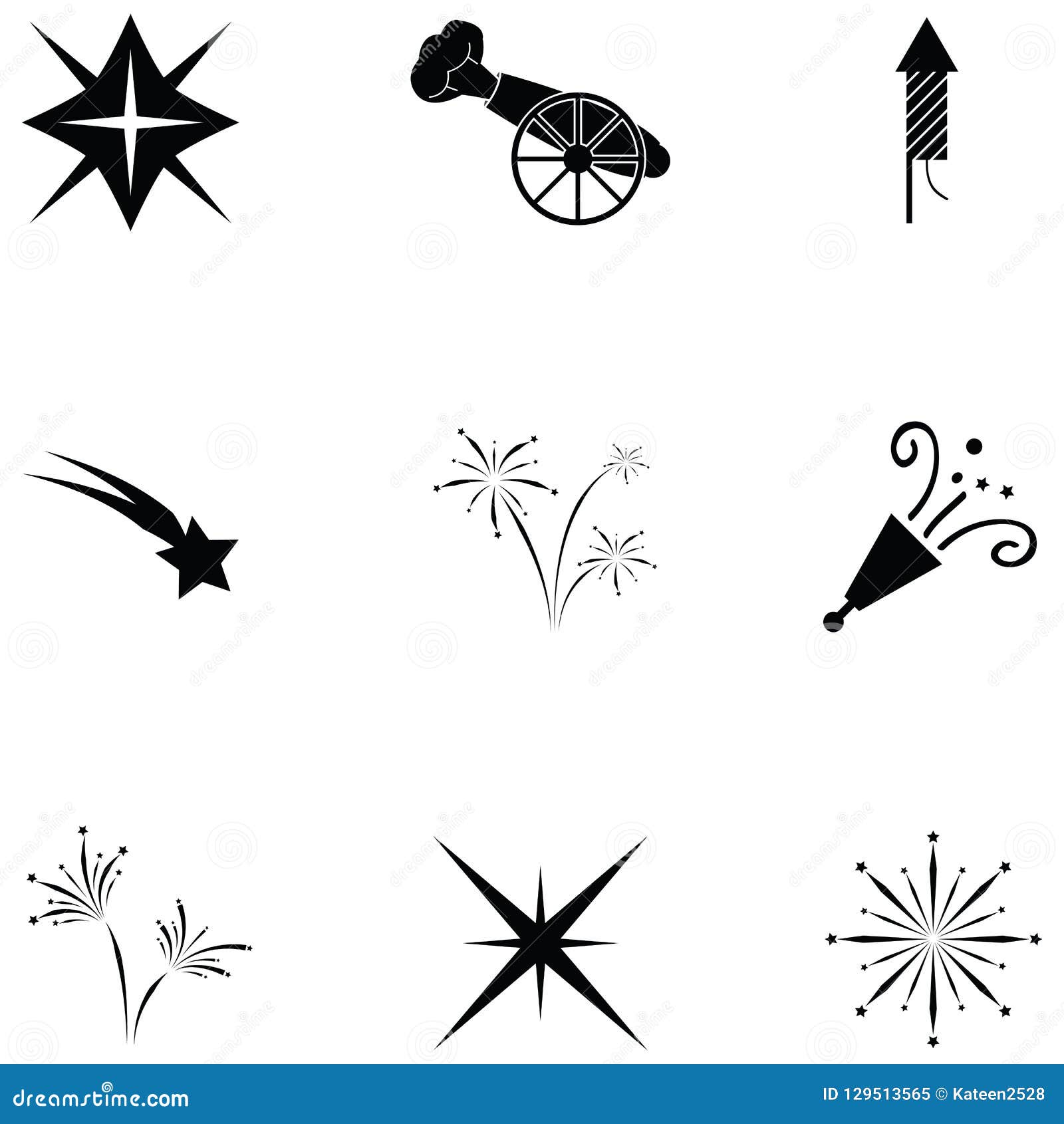 Pyrotechnic icon set stock vector. Illustration of pyrotechnic - 129513565