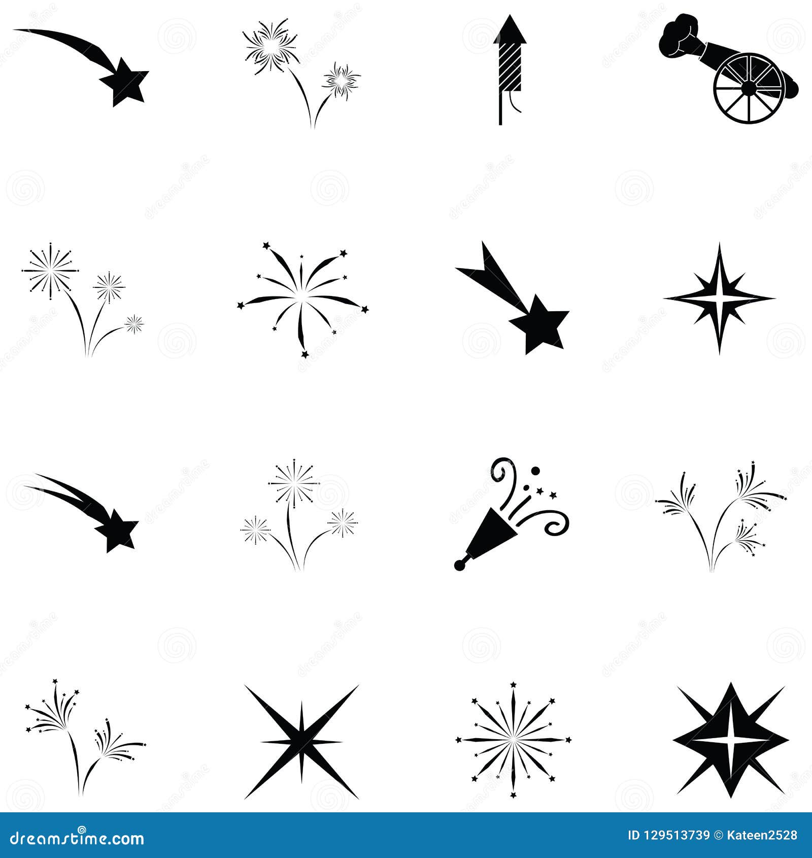Pyrotechnic icon set stock vector. Illustration of white - 129513739