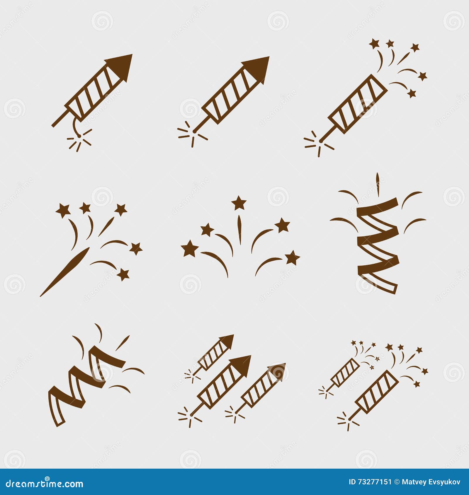 Pyrotechnic Line Icons. Fireworks and Celebration Stock Illustration ...
