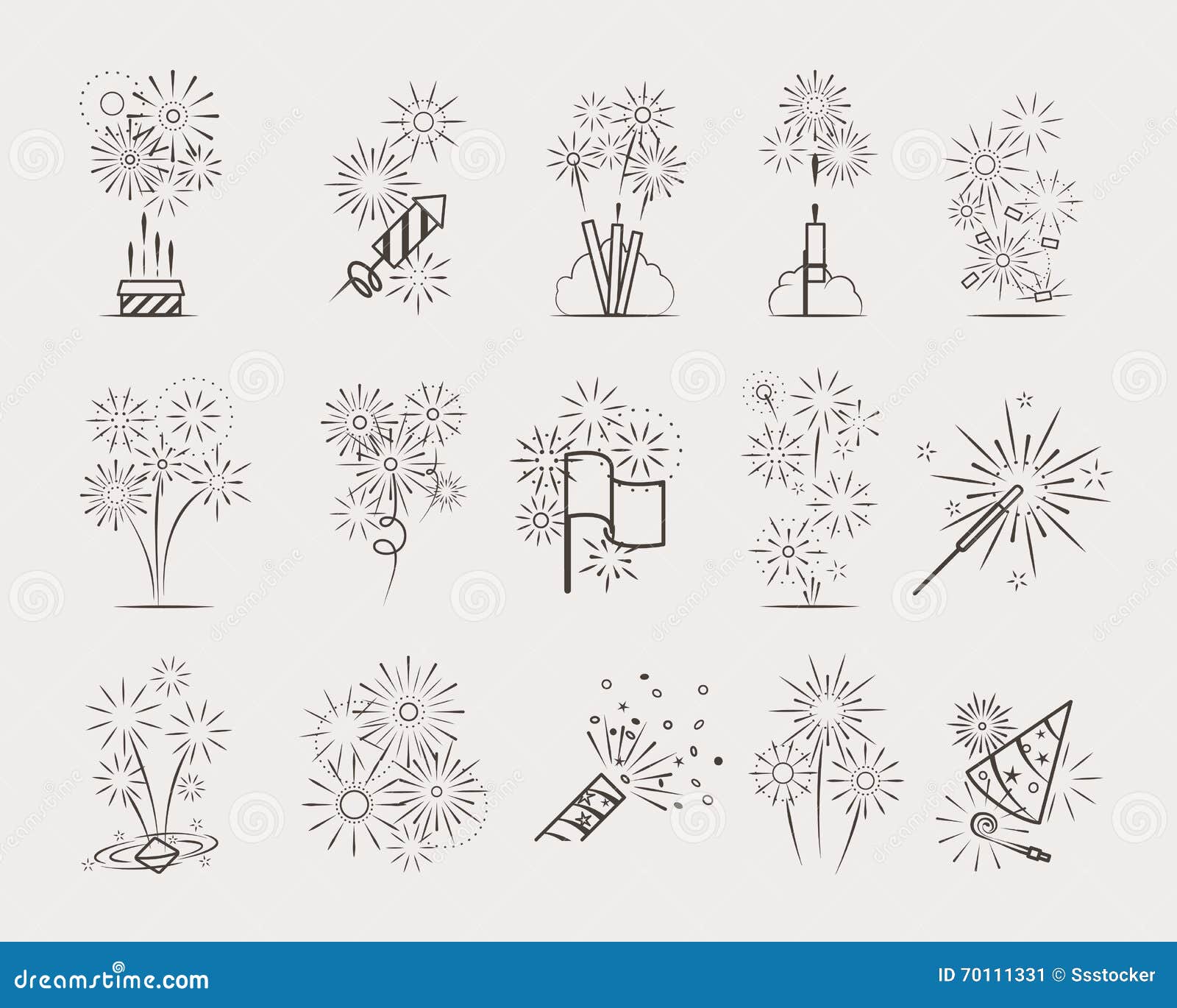 Pyrotechnic line icons stock vector. Illustration of celebrate - 70111331