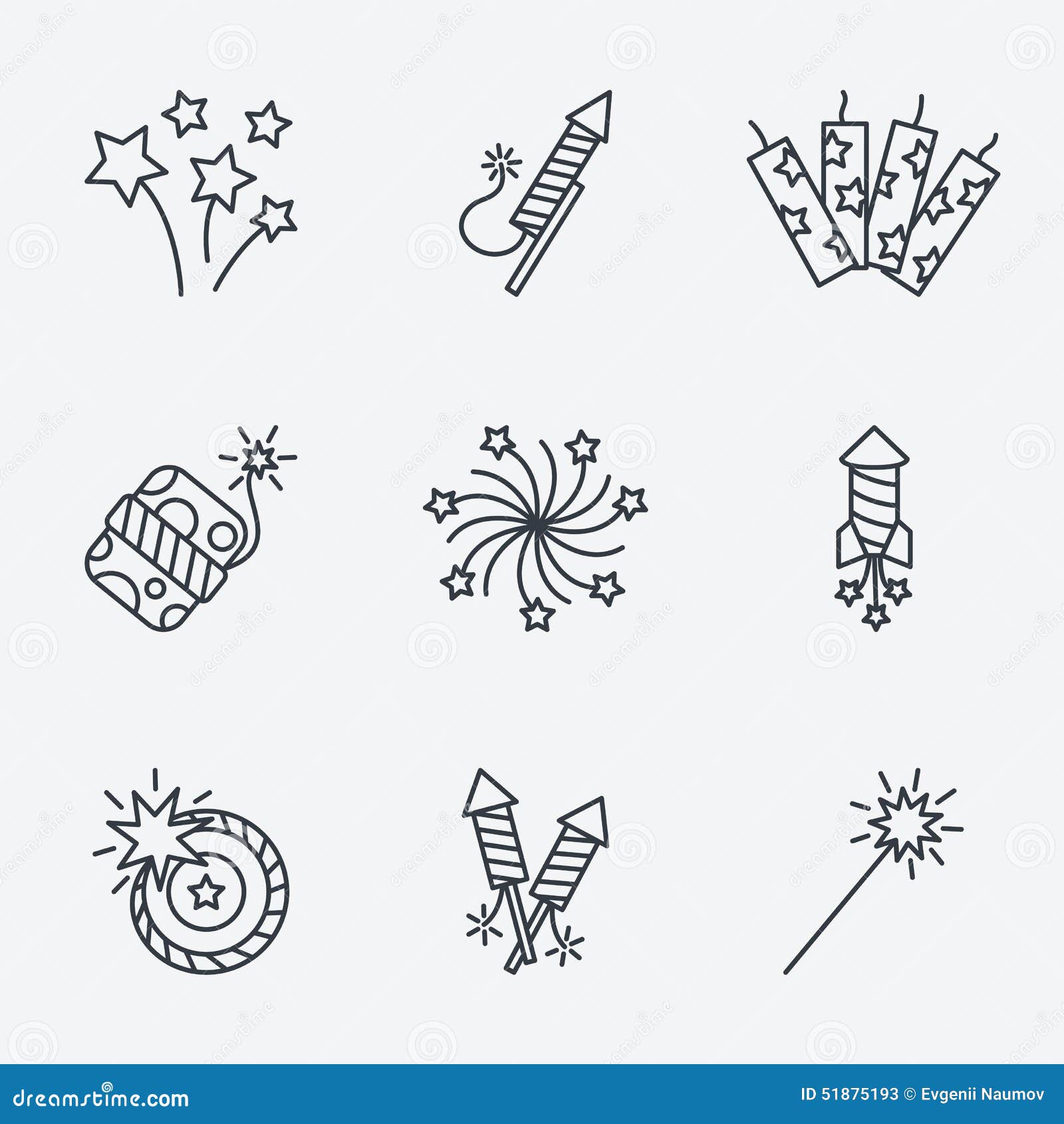 Pyrotechnic Set, Thin Line Style, Modern Flat Stock Vector ...