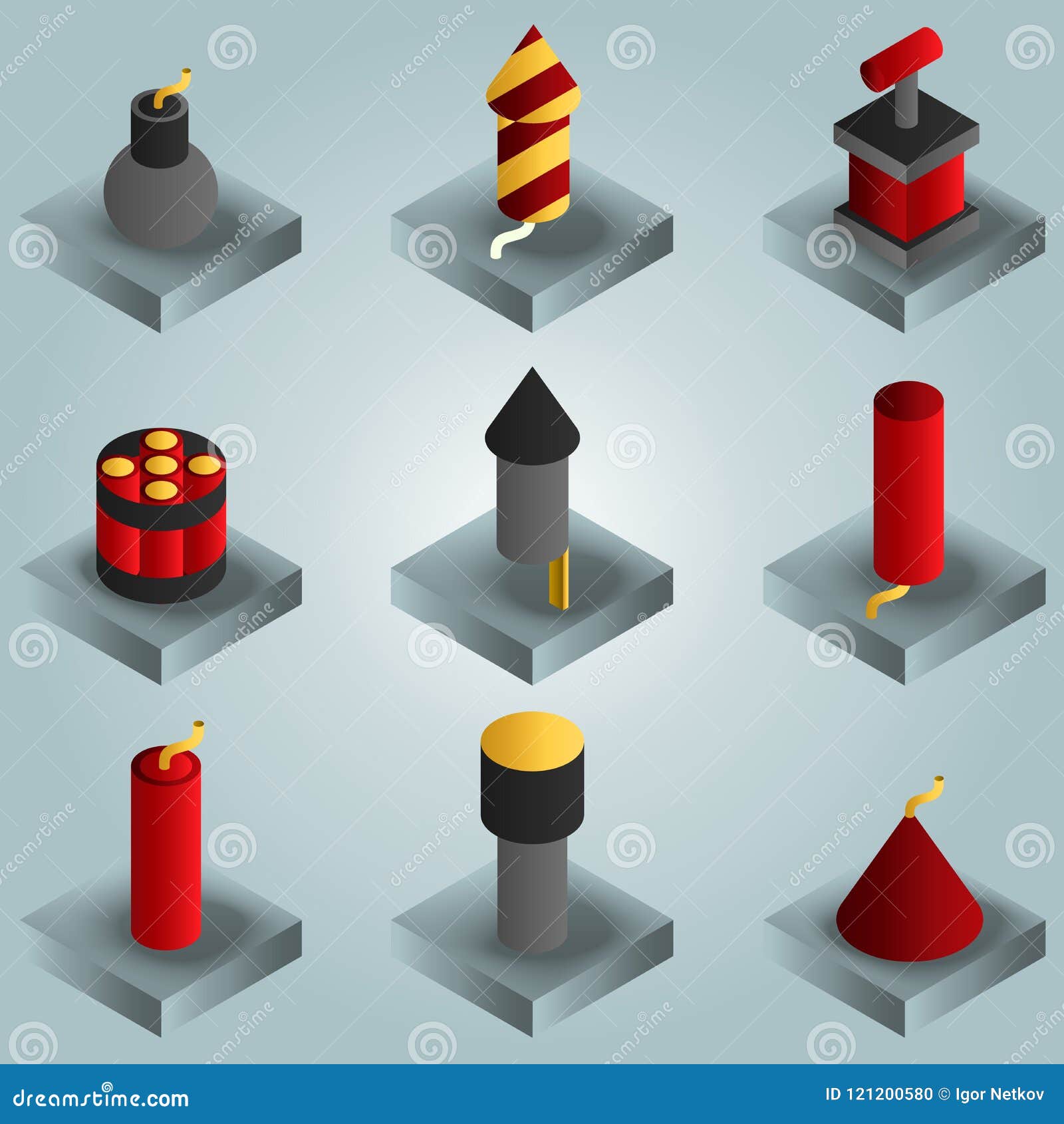 Pyrotechnics Color Gradient Isometric Icons Stock Vector - Illustration ...