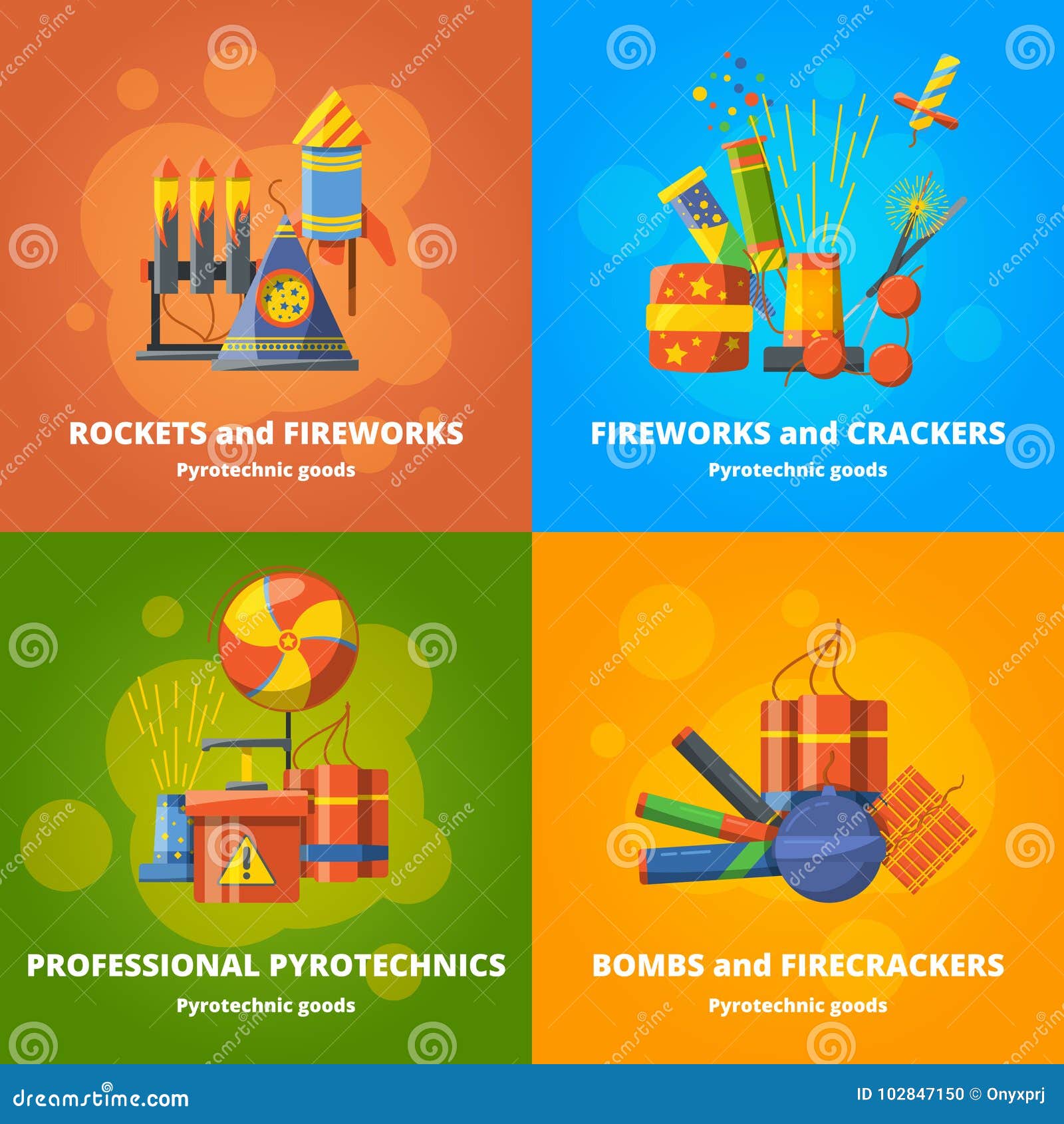 Pyrotechnics Elements for Party. Vector Banners Set Stock Vector ...