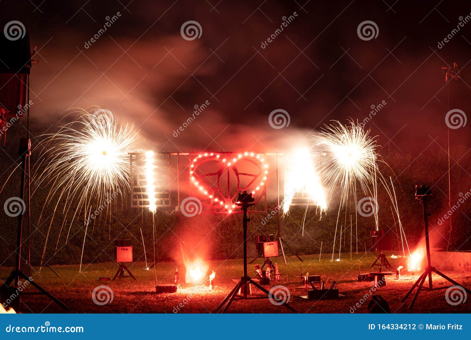 Pyrotechnics at a wedding. stock photo. Image of fireworks - 164334212
