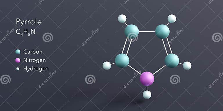 Pyrrole Molecule 3d Rendering, Flat Molecular Structure with Chemical ...