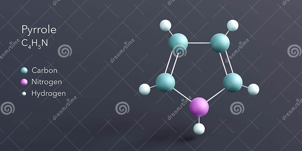 Pyrrole Molecule 3d Rendering, Flat Molecular Structure with Chemical ...