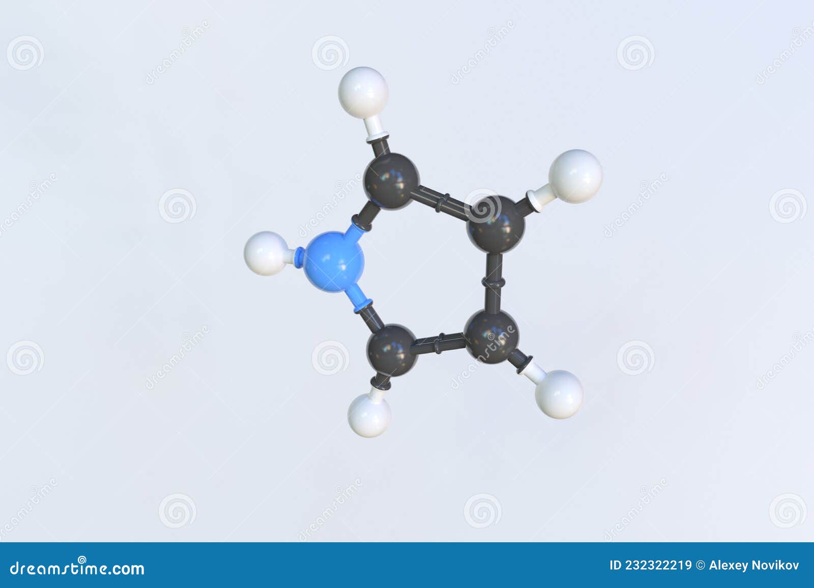 Pyrrole Molecule Molecular Structure Heterocyclic Aromatic Compound Ball And Stick 3d Model