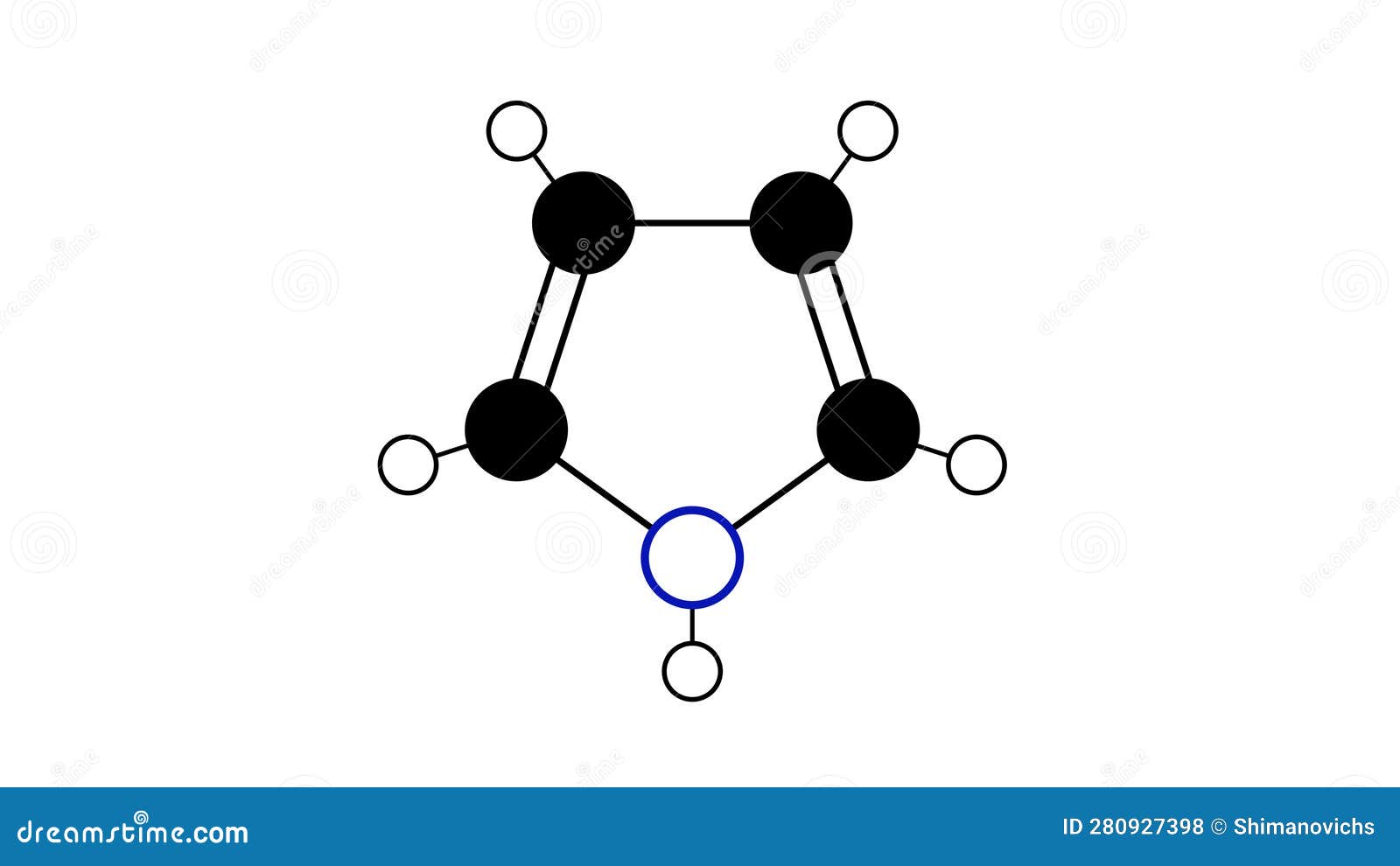 Pyrrole Molecule, Structural Chemical Formula, Ball-and-stick Model ...