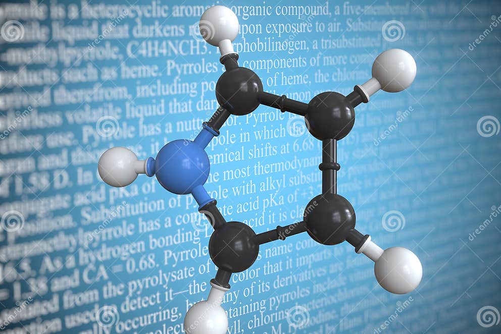 Pyrrole Scientific Molecular Model, 3D Rendering Stock Illustration ...