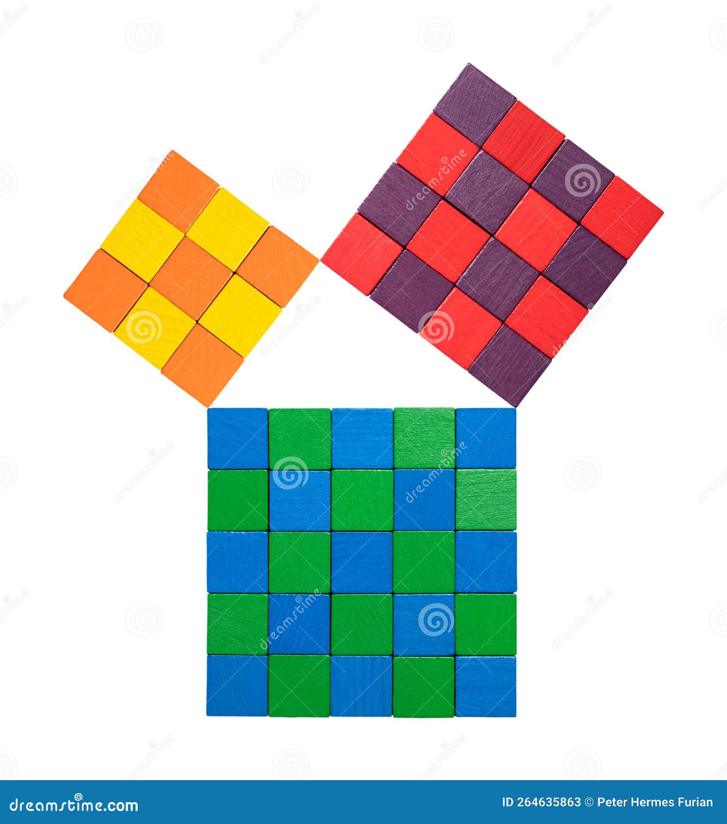 Pythagorean Theorem, Shown with Subdivided Colorful Wooden Cubes Stock ...