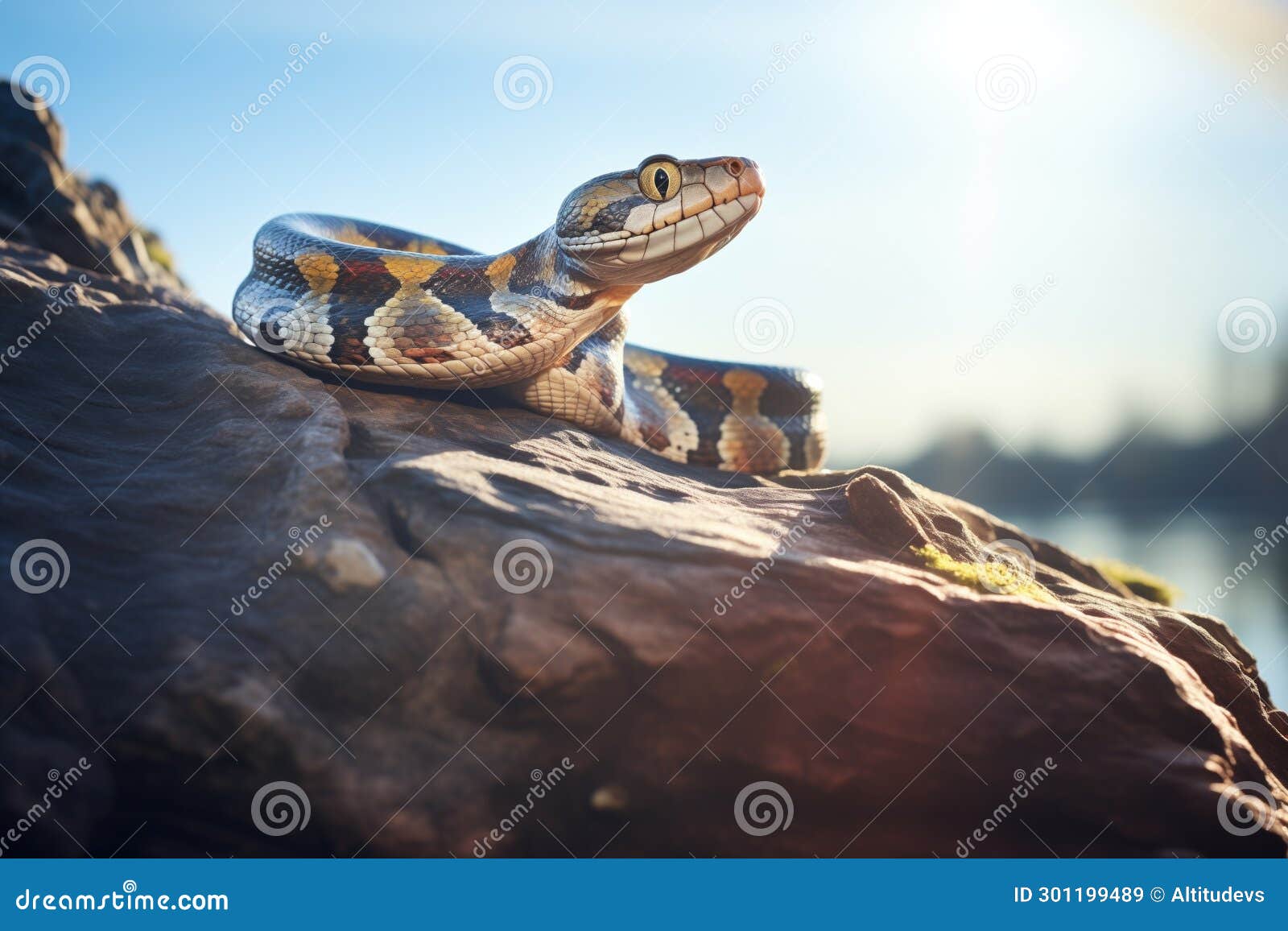Python Draped Over a Sunlit Rocky Ledge Stock Image - Image of rock ...