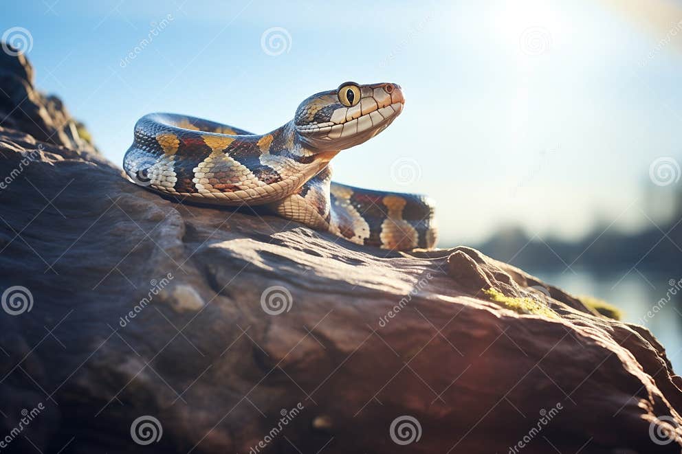 Python Draped Over a Sunlit Rocky Ledge Stock Image - Image of rock ...