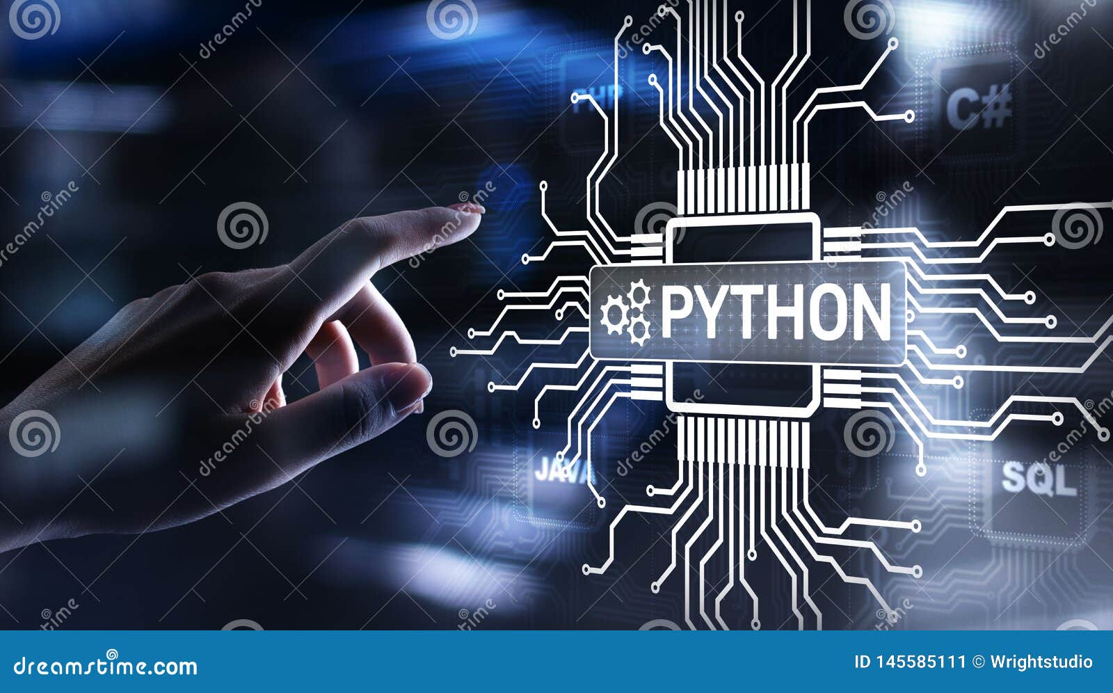 Python High-level Programing Language. Application and Web Development Concept on Virtual Screen ...