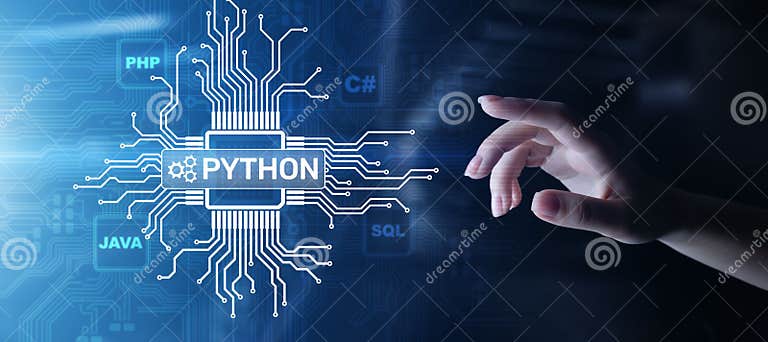 Python High-level Programing Language. Application and Web Development Concept on Virtual Screen ...