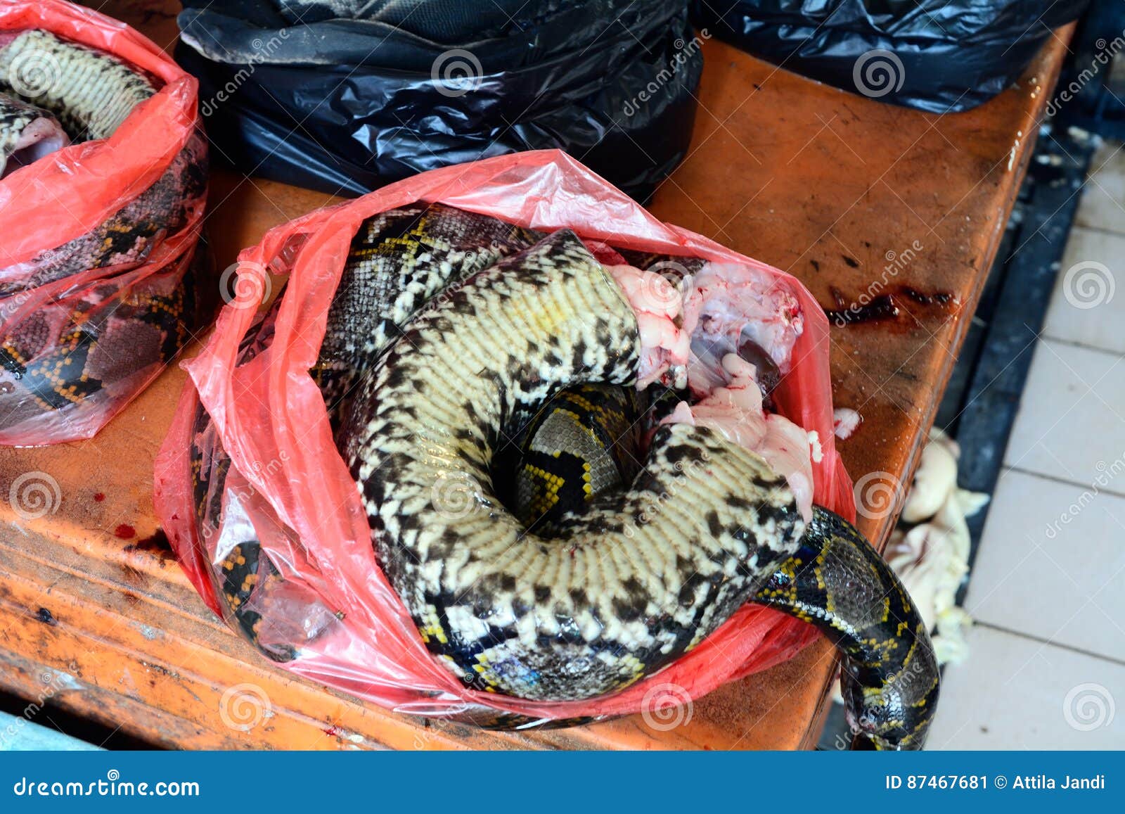 Python Meat in the Market, Serian, Borneo, Sarawak, Malaysia Stock ...