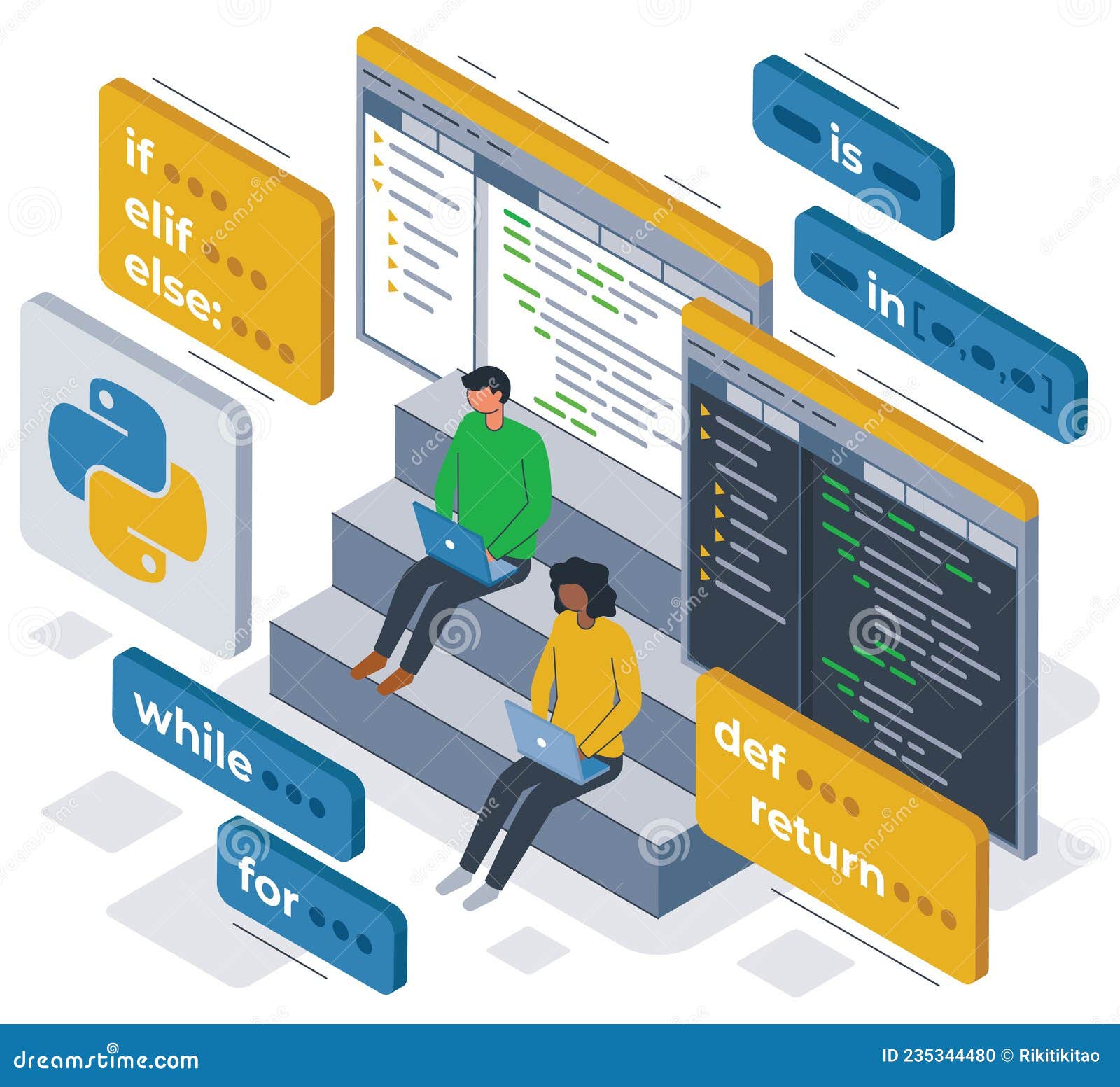 Python Programming Language Isometric Illustration Building A Program ... Python Programming Language Isometric Illustration Building A Program ...