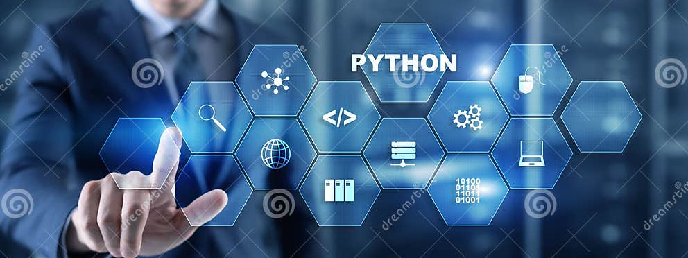 Python Programming Language. Programing Workflow Abstract Algorithm Concept on Virtual Screen ...