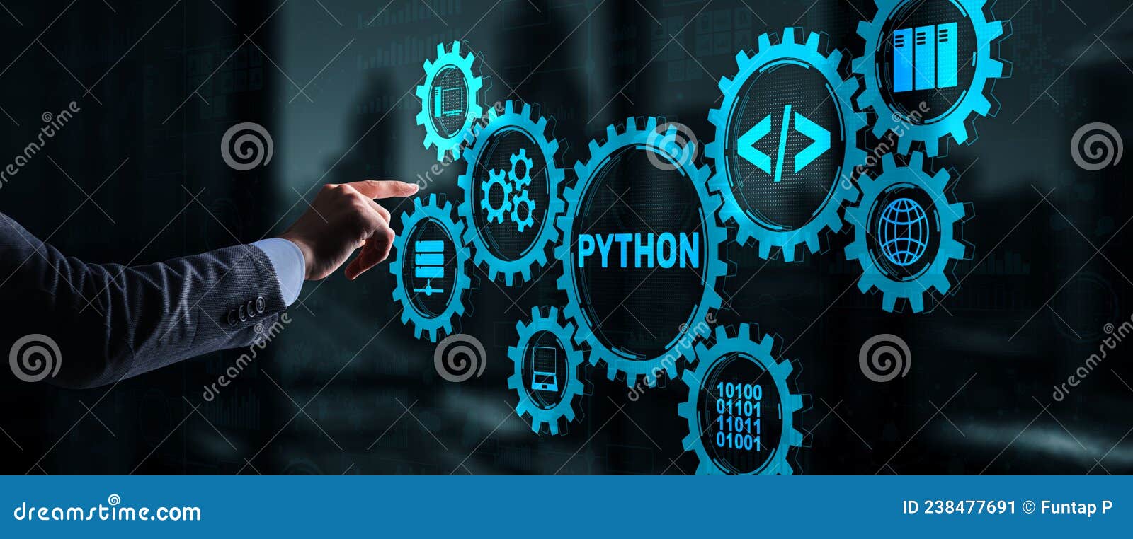 Python Programming Language Programing Workflow Abstract Algorithm Concept On Virtual Screen