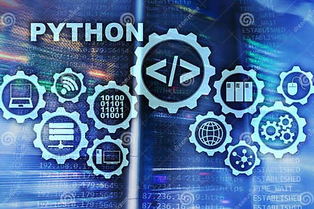 Python Programming Language on Server Room Background. Programing Workflow Abstract Algorithm ...