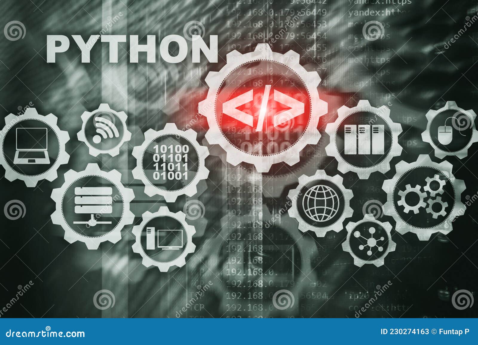 Python Programming Language on Server Room Background. Programing ...