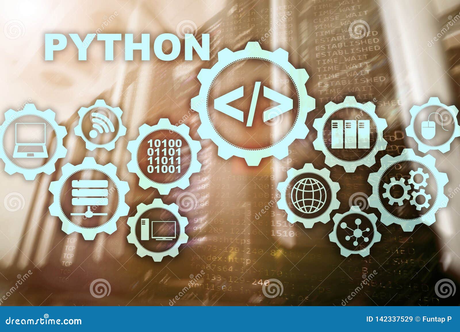 Python Programming Language on Server Room Background. Programing ...
