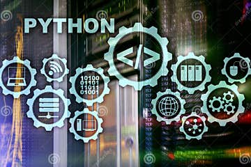 Python Programming Language on Server Room Background. Programing ...