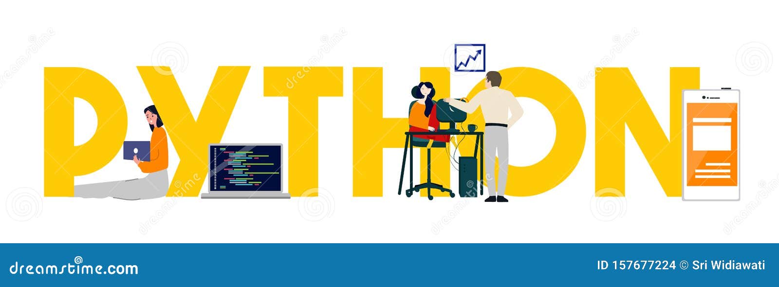 Python Programming Language Word Of Software Developer Computer Script Team Working Vector