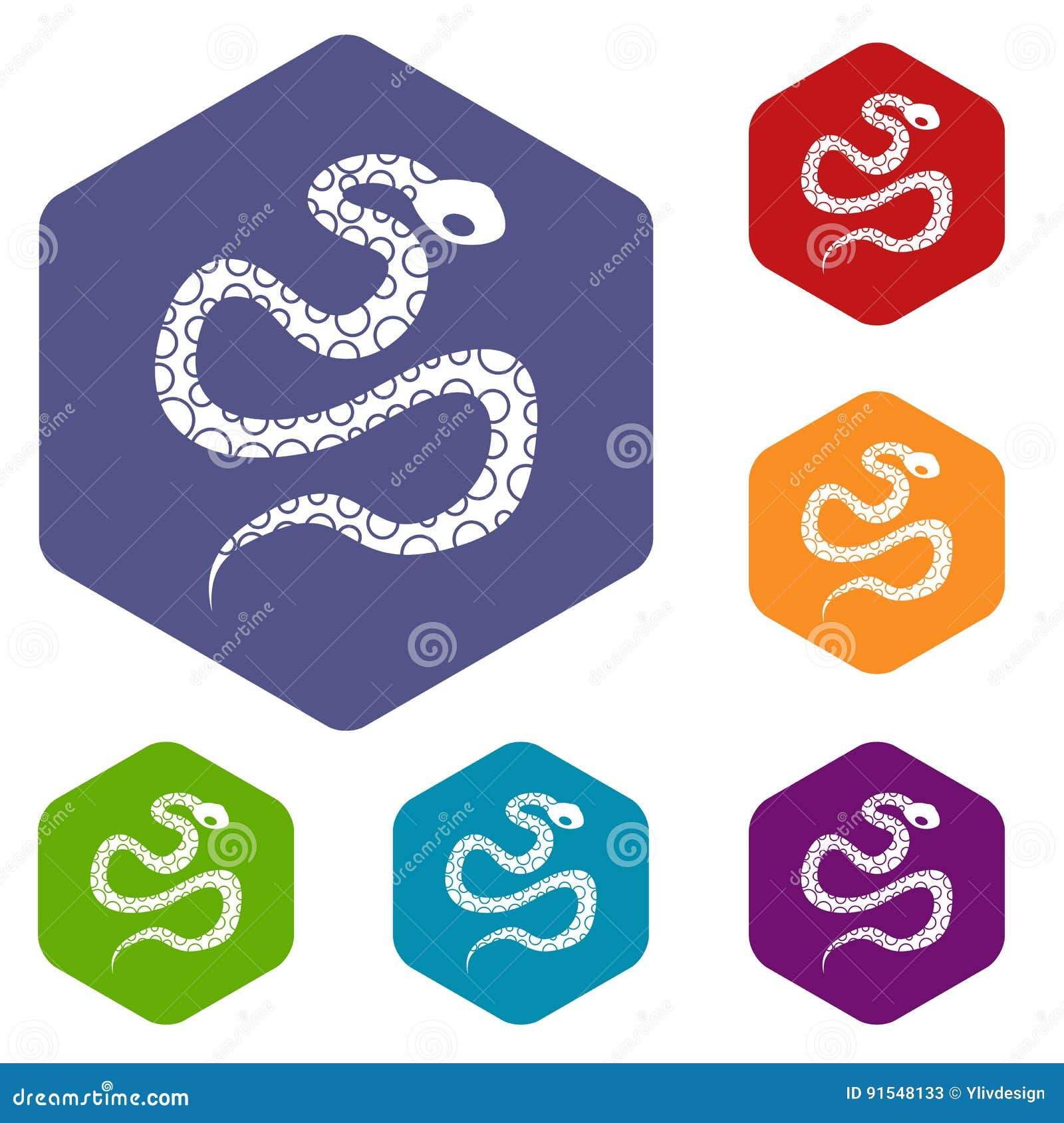 Python Snake Icons Set Hexagon Stock Vector - Illustration of deadly ...