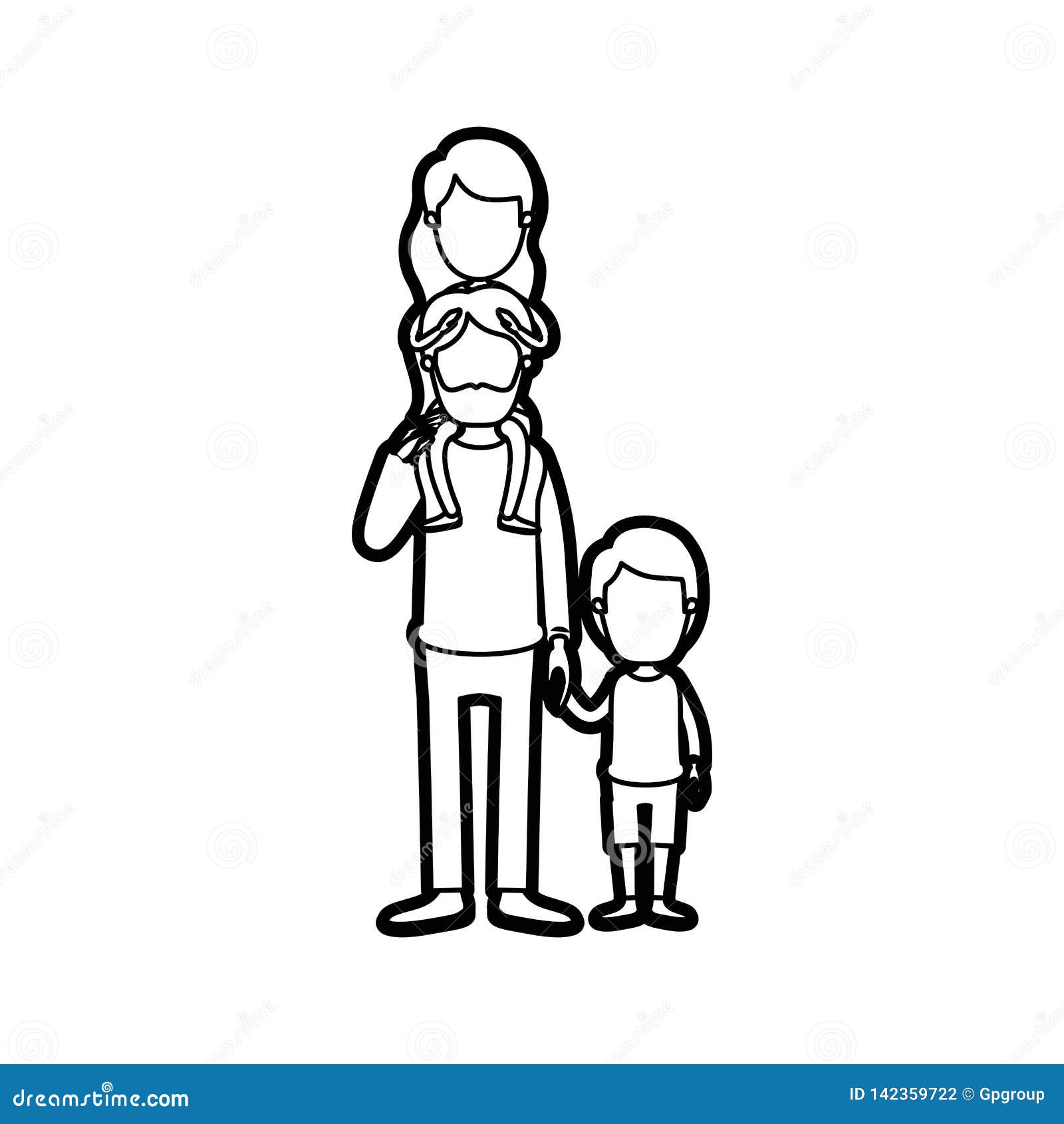 Père Barbu Sans Visage De Découpe épaisse De Caricature Avec La Fille