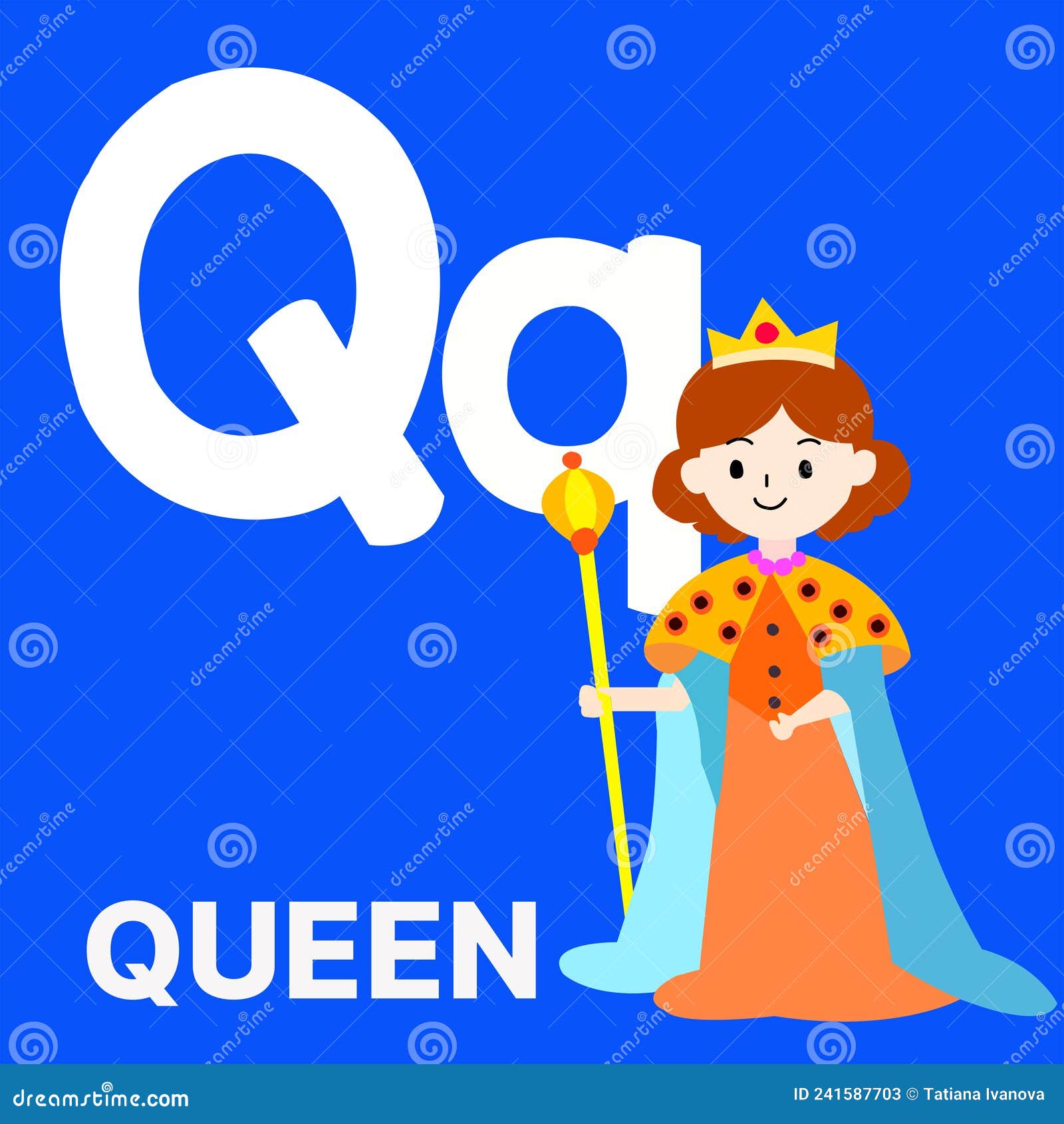 Vector Illustration Art of Educational Alphabet Q for Queen. Stock ...