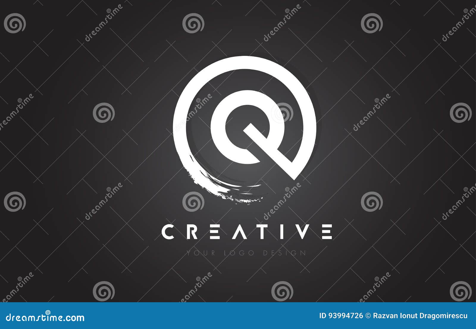 Q Circular Letter Logo with Circle Brush Design and Black Background ...