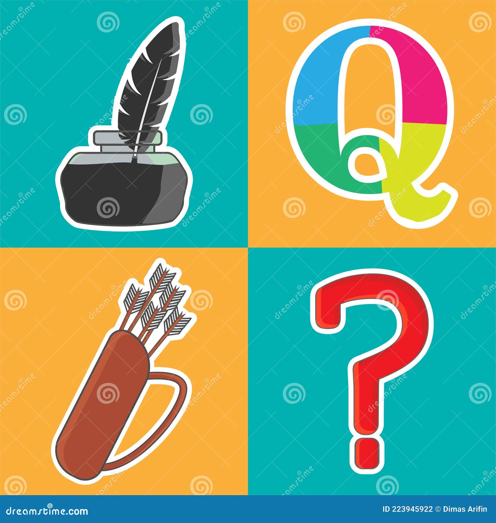 Q Letter Flashcard Vector stock illustration. Illustration of noun ...