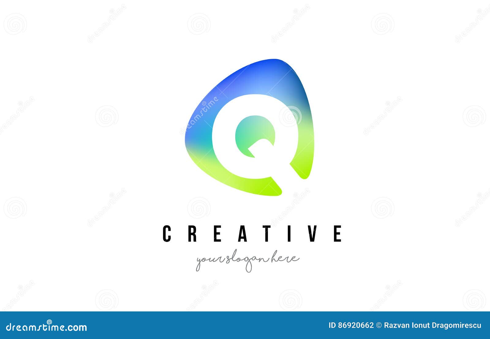Q Letter Logo Design with Oval Green Blue Shape. Stock Vector ...