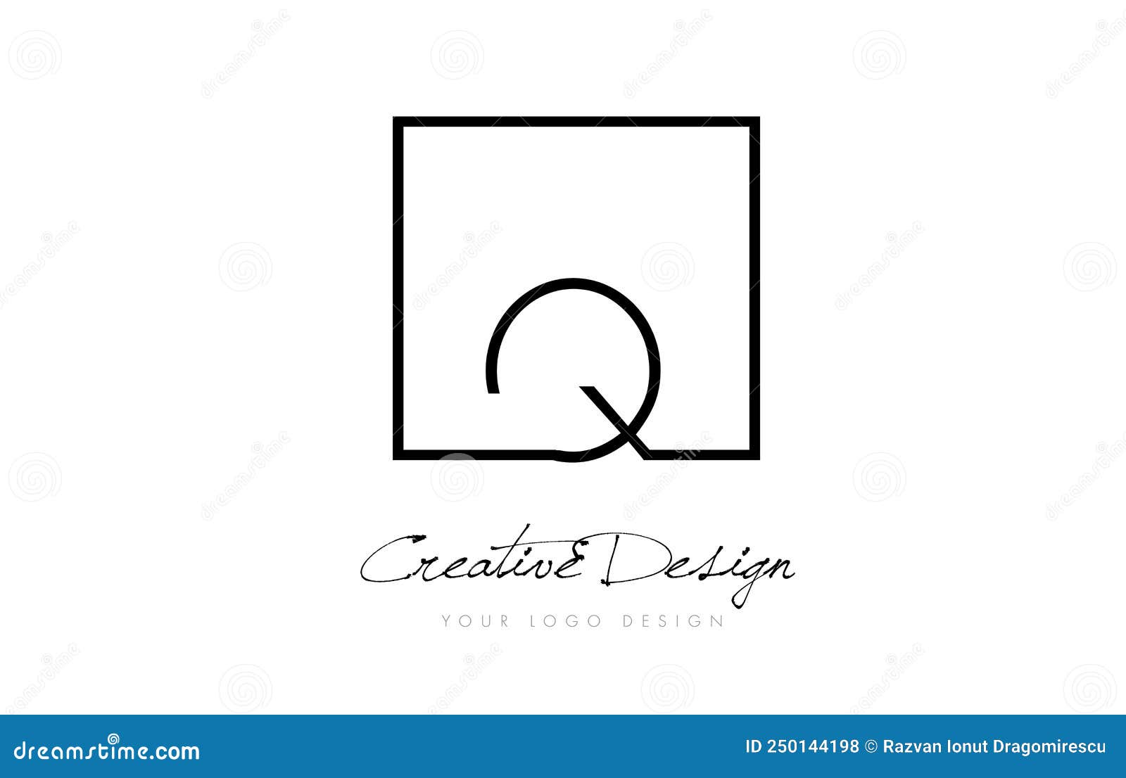 Q Square Frame Letter Logo Design with Black and White Colors Stock ...