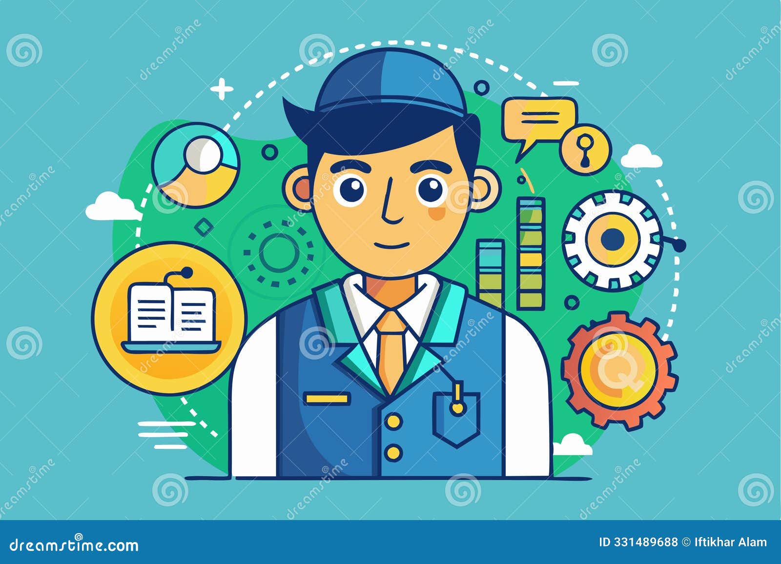 A QA Engineer is Depicted in a Vibrant Setting, Surrounded by Icons ...