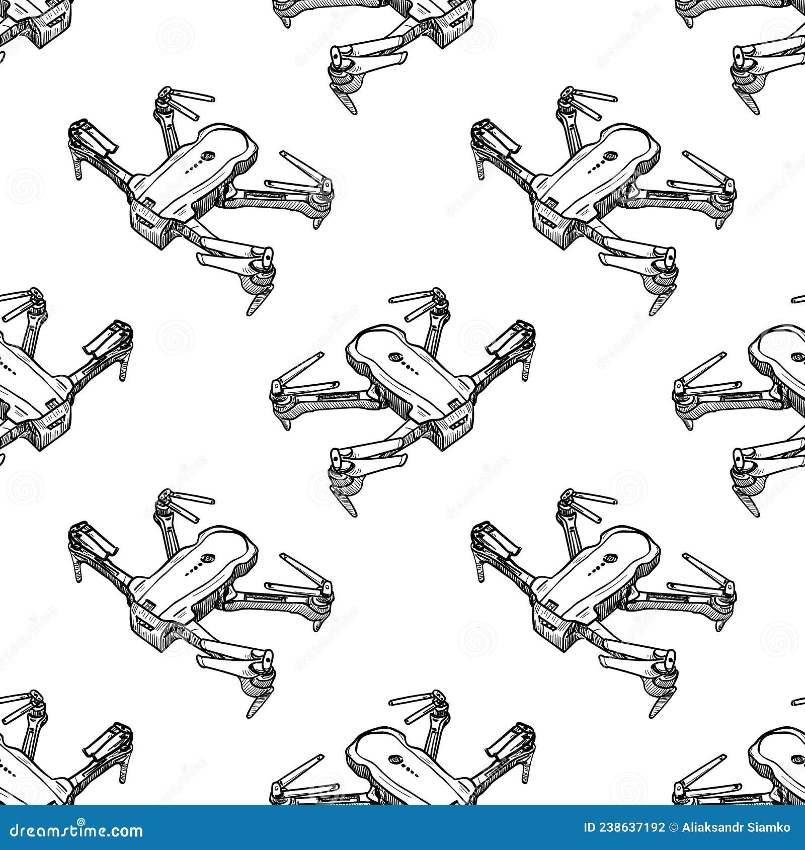 Qadrocopter or Drone Seamless Pattern. Hand Drawn Vector Illustration ...