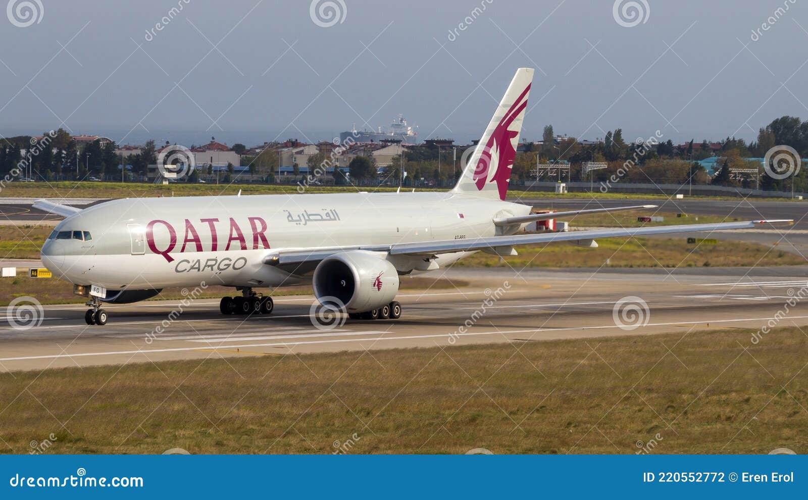 Qatar Cargo B777F editorial photography. Image of freighter - 220552772