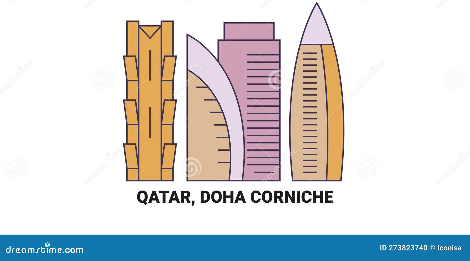 Qatar,Doha Skyline Hand Drawn Sketch Vector Illustration. Royalty-Free ...