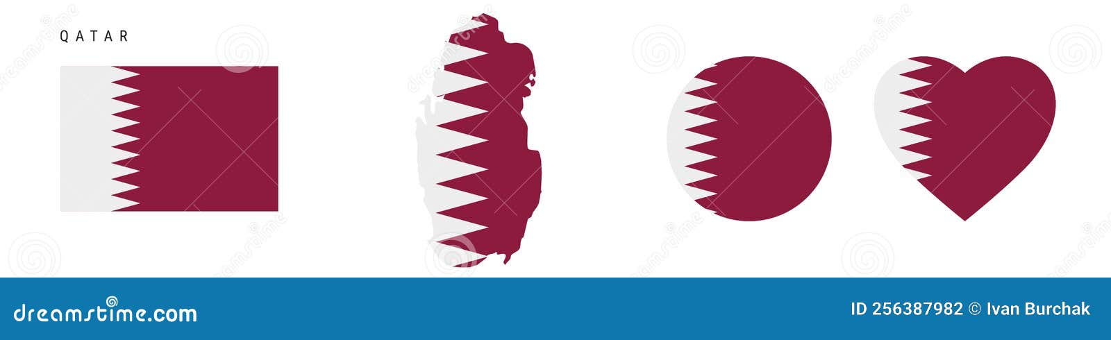 Qatar Flag in Different Shapes Icon Set. Flat Vector Illustration Stock ...