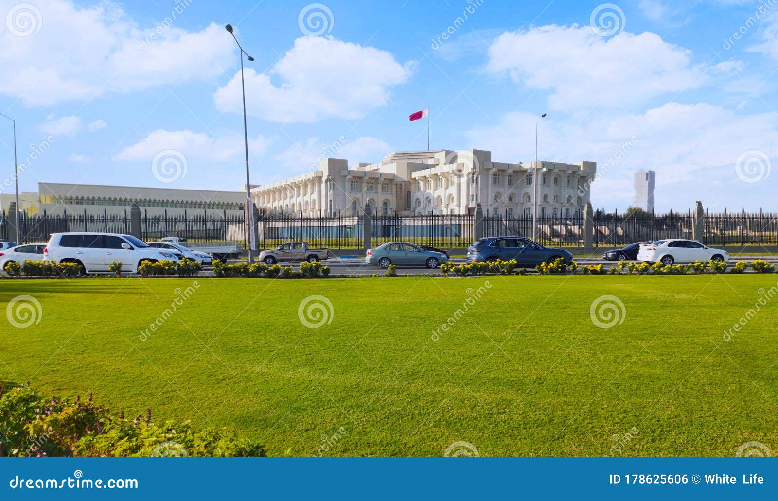 Qatar flag at a building editorial photo. Image of manmade - 178625606