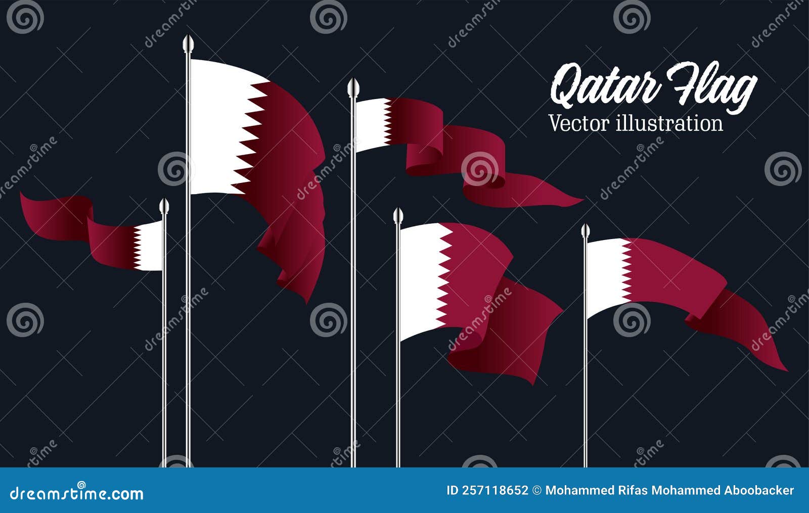 Qatar Flags Set Five Wavy Flags Vector Illustration. Stock Vector ...