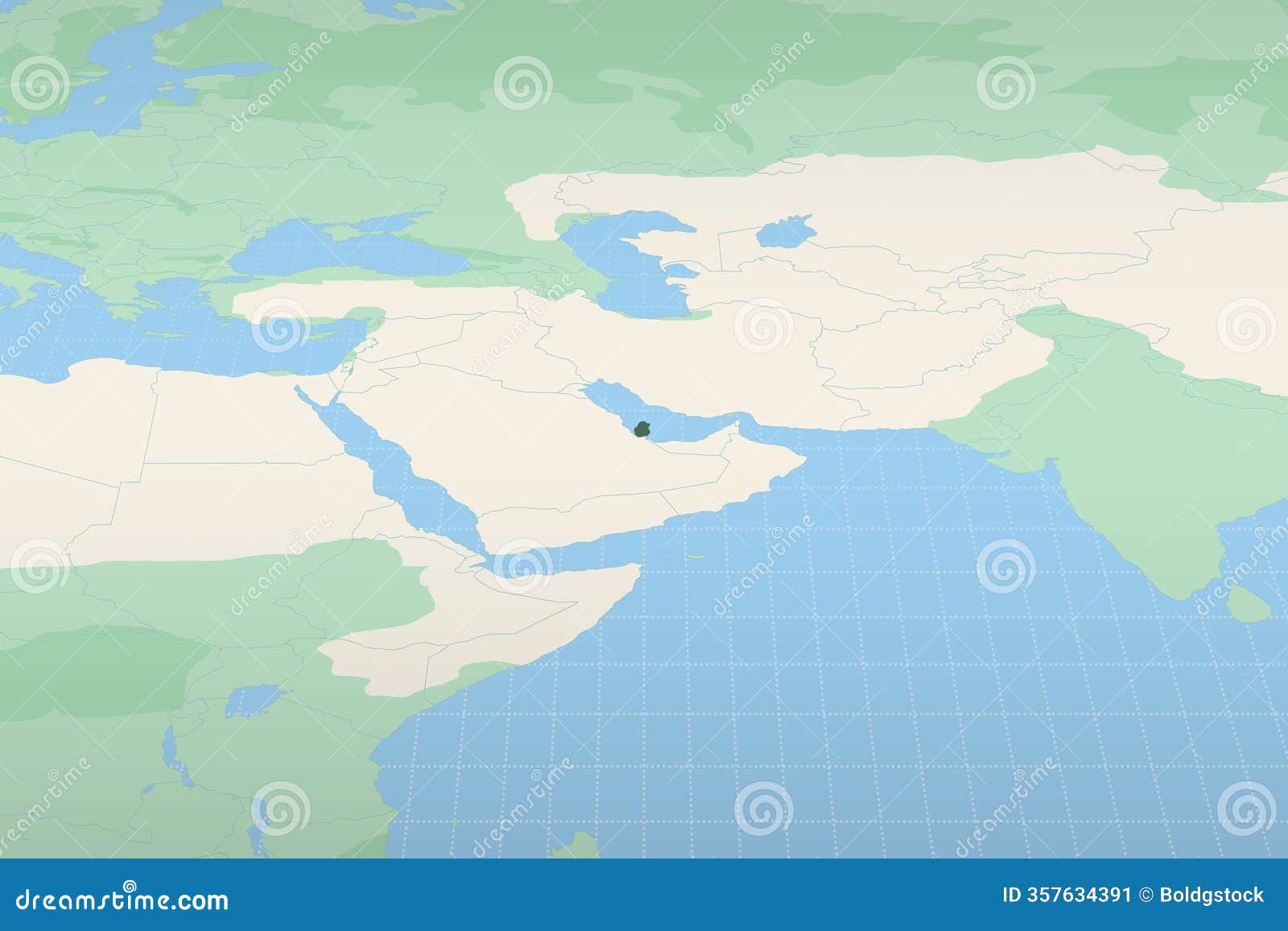Qatar Highlighted on a Detailed Map, Geographic Location of Qatar Stock ...