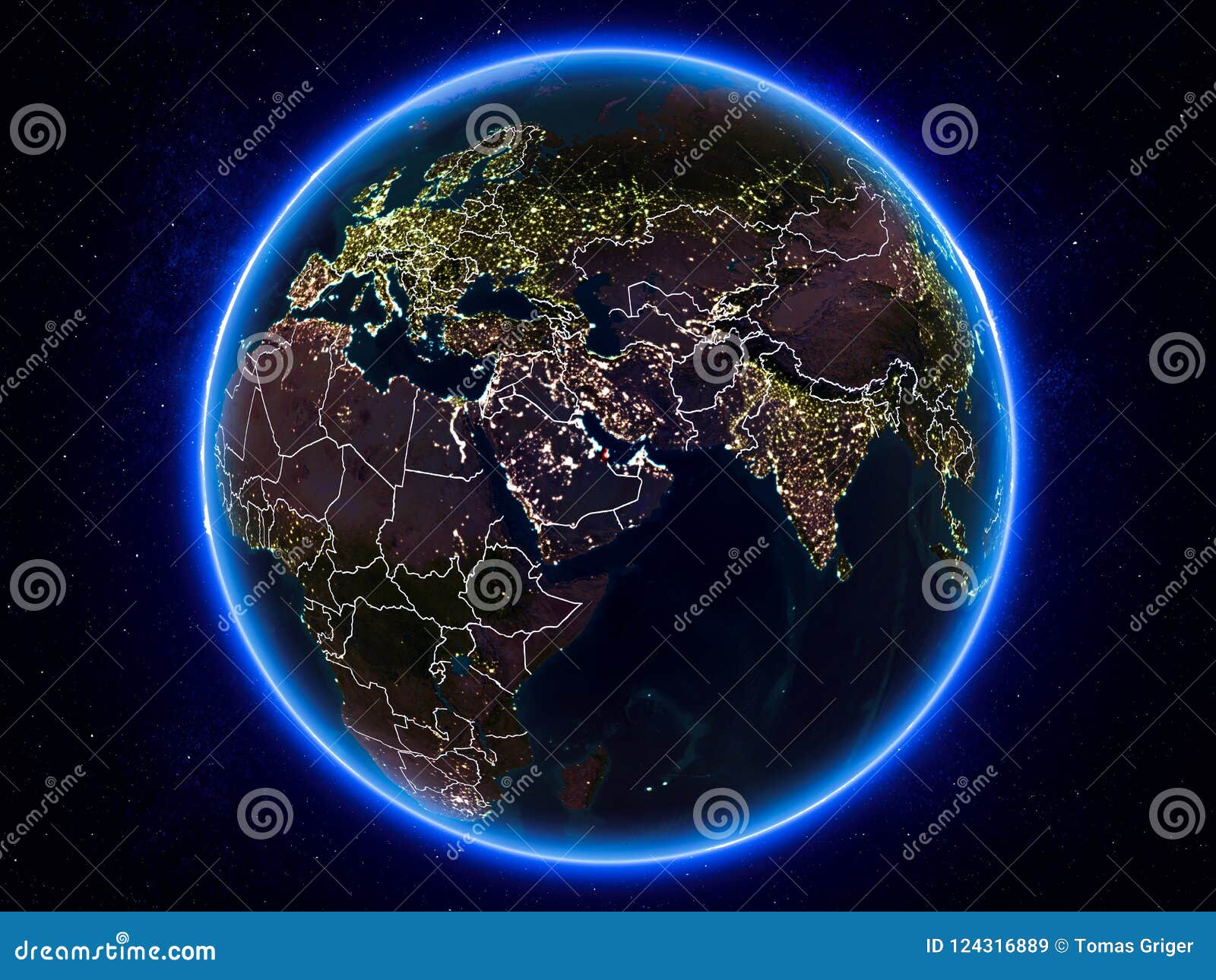 Qatar on Earth from Space at Night Stock Illustration - Illustration of ...